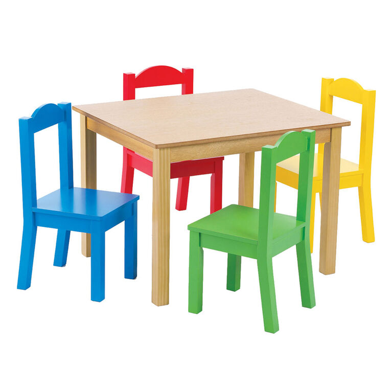 Tot Tutors Natural Table With 4 Primary Colour Chairs | Toys R Us Canada