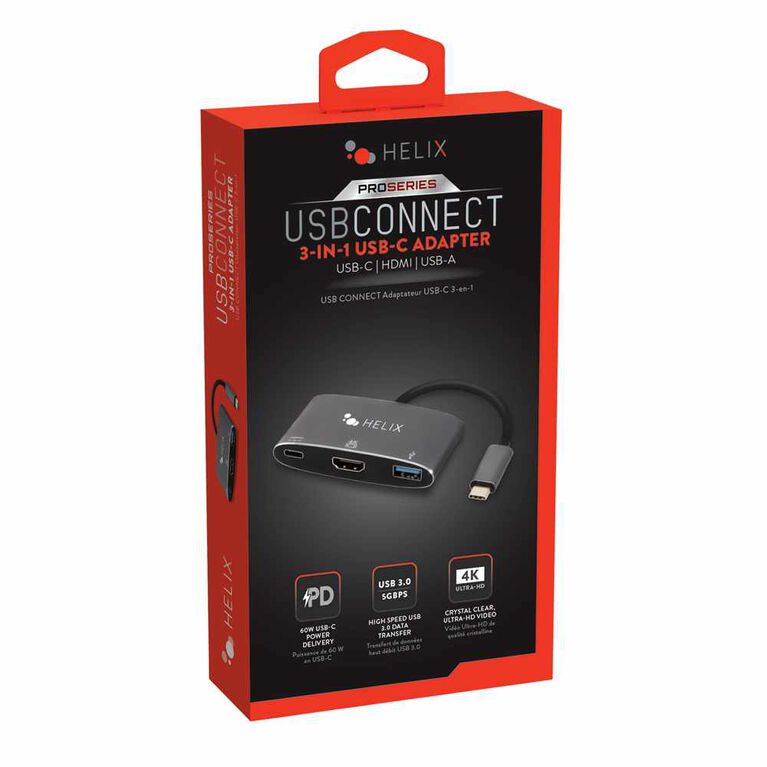 Helix 3-in-1 USB-C Adapter with USB-A, HDMI and USB-C Ports Black ...