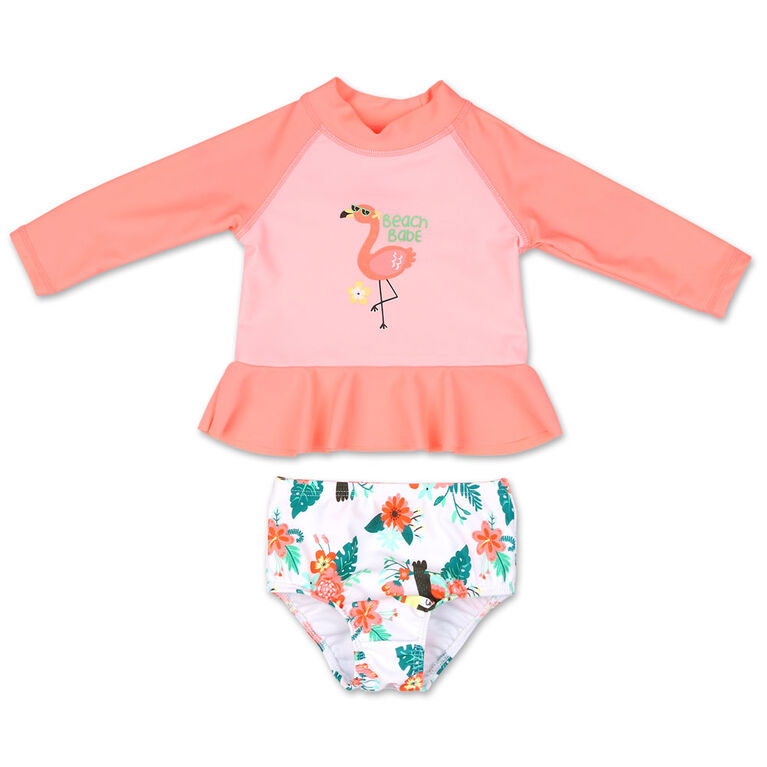 Koala Baby 2Pc Long Sleeve Rash Guard Set Coral Flamingo, 3-6 Months ...