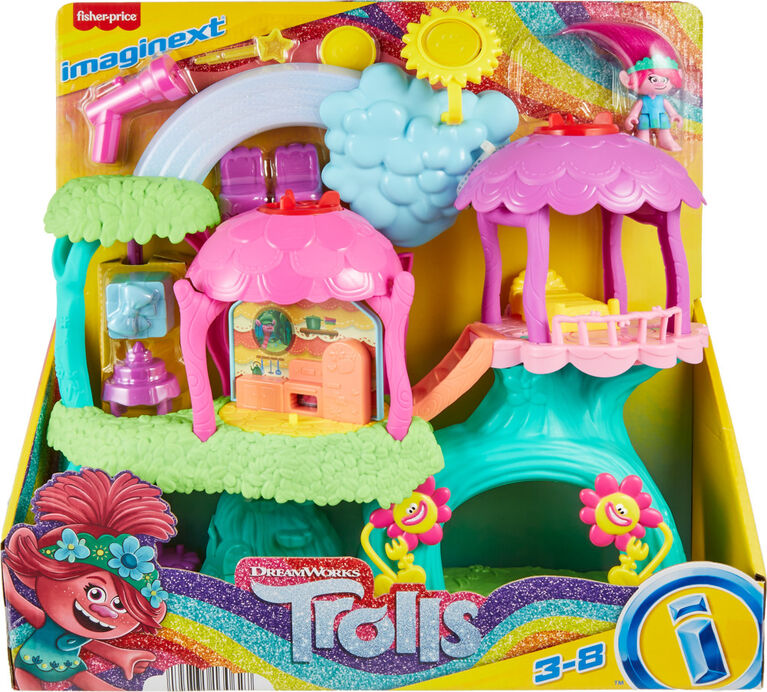 Imaginext DreamWorks Trolls Lights and Sounds Rainbow Treehouse Playset ...