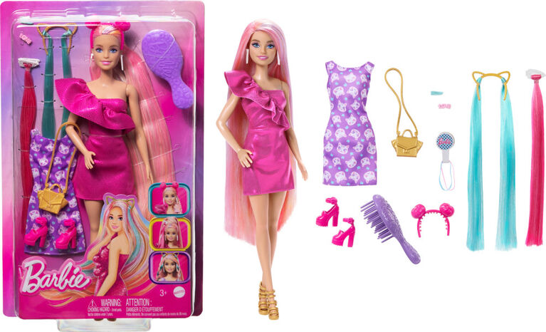 Barbie Fun & Fancy Hair Doll with Extra-Long Colorful Blonde Hair and ...
