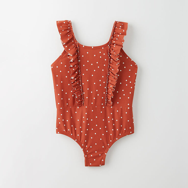 ruffle swimsuit, 4-5y - rust print