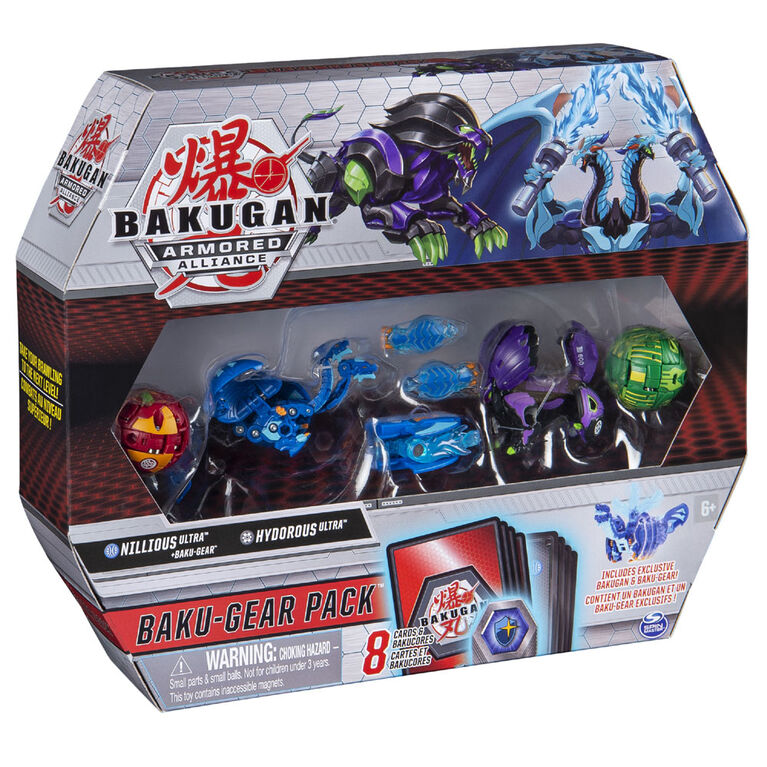 Bakugan Baku-Gear, Coffret 4 personnages, Nillious Ultra avec équipement Baku-Gear et Hydorous ...