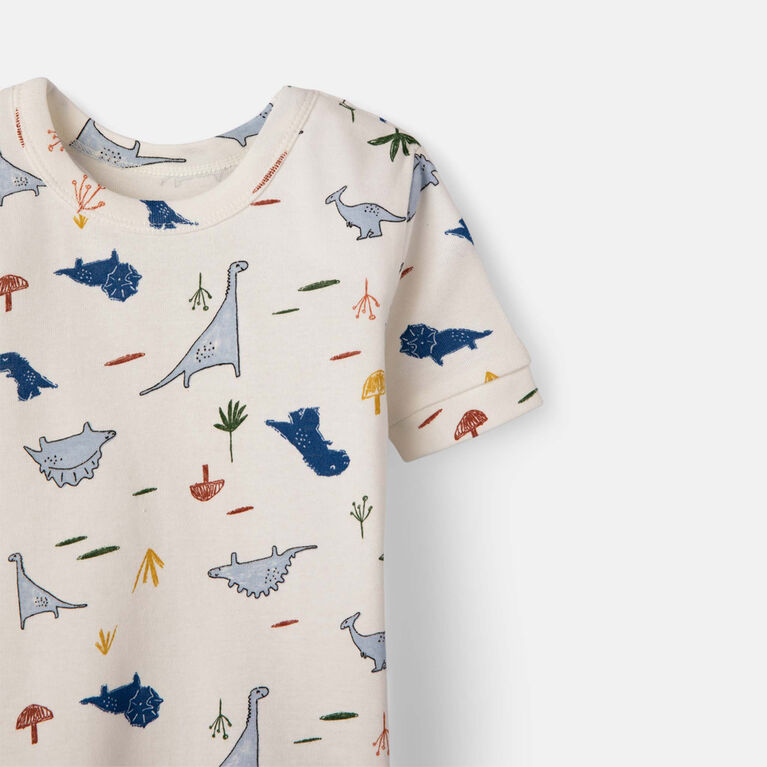 RISE Little Earthling Short Sleeve 2 Piece Sleep White Dino Print ...