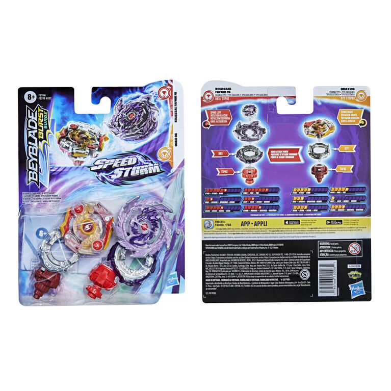 Beyblade Burst Surge Speedstorm Kolossal Fafnir F6 and Odax O6 Spinning ...