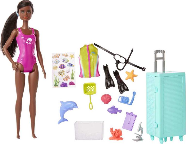 Barbie Marine Biologist Doll and Accessories, Mobile Lab Playset with ...