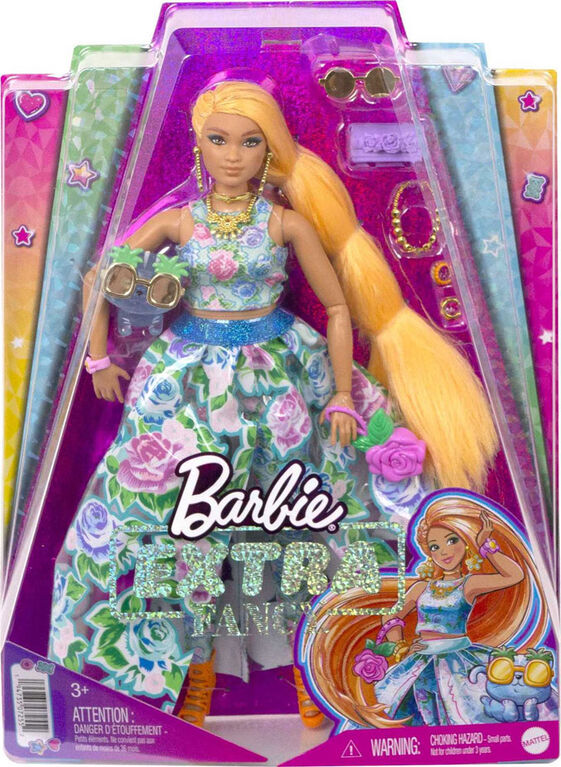 Barbie Extra Fancy Doll in Floral 2-Piece Gown, with Pet | Toys R Us Canada