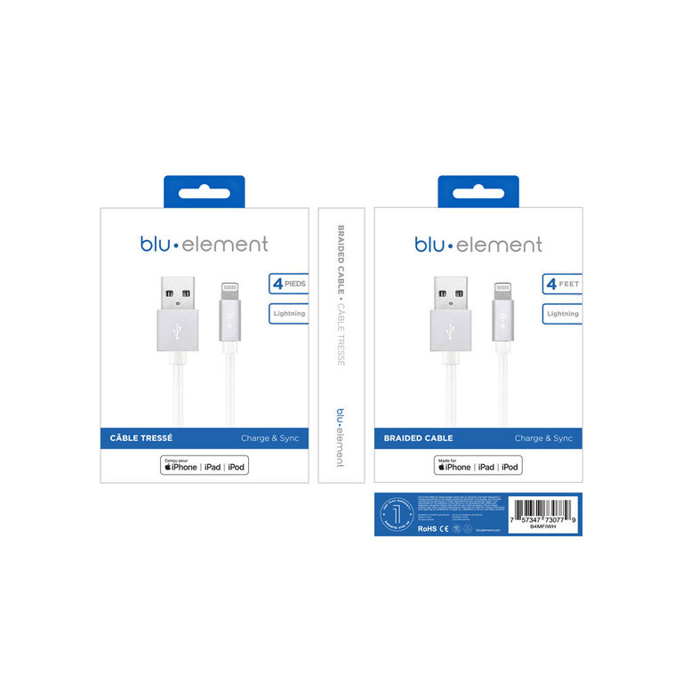 Blu Element Braided Lightning to USB Cable 4ft White | Toys R Us Canada