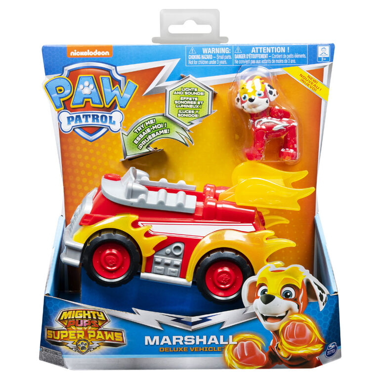 PAW Patrol, Mighty Pups Super PAWs Marshall's Deluxe Vehicle with ...
