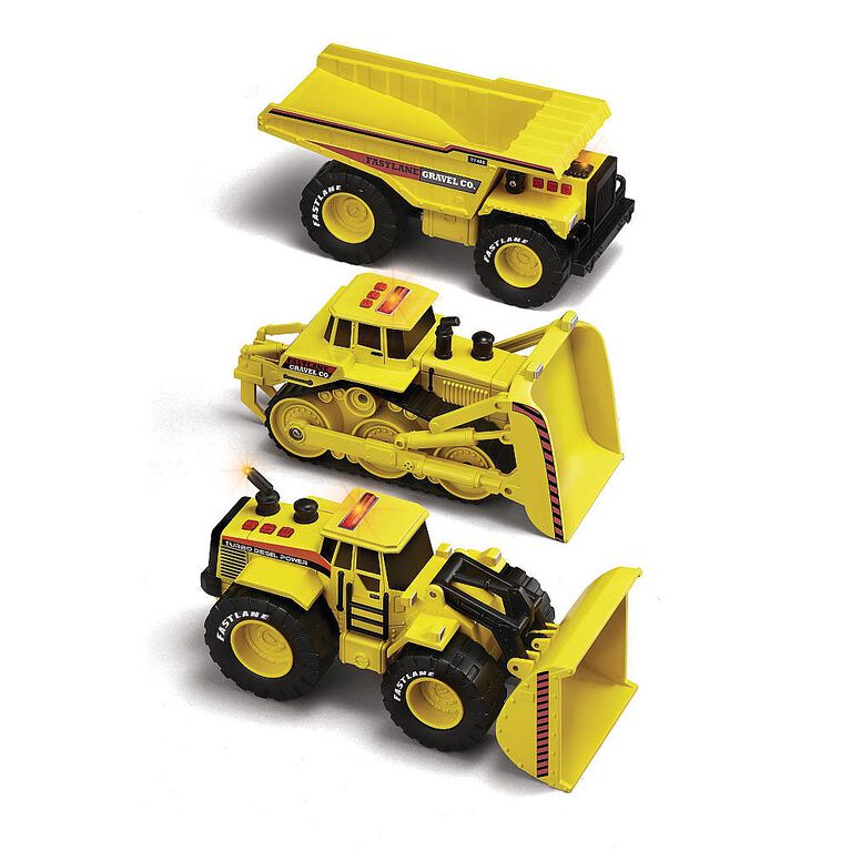 Fast Lane 3 Pack Light and Sound Gravel Co. Construction Vehicle Set ...