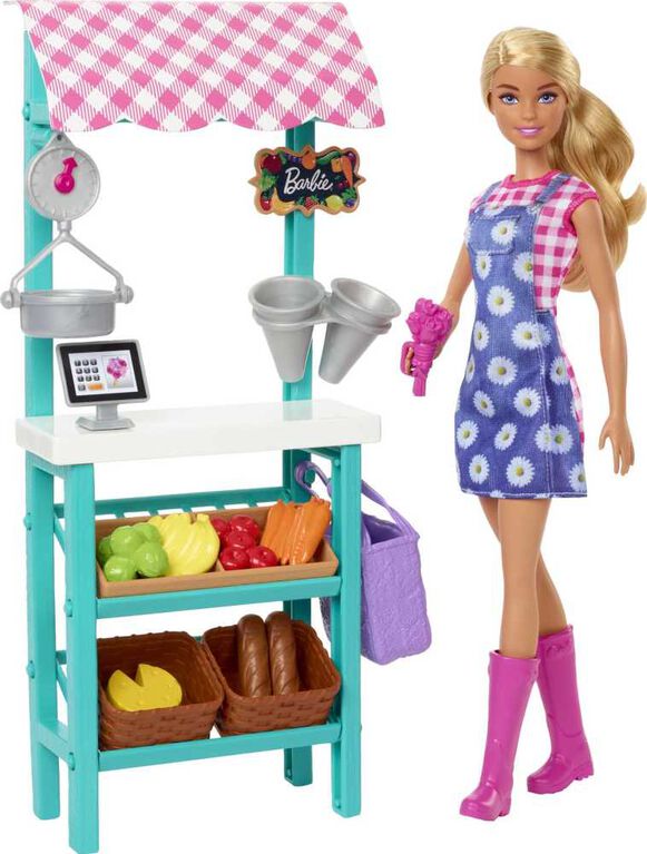 Barbie Farmers Market Playset, Barbie Doll (Blonde), Market Stand ...