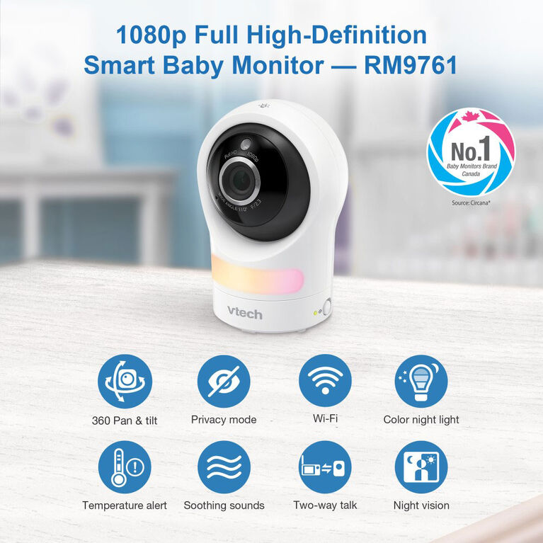 VTech RM9761 1080p WiFi Remote Access Video Baby Monitor with Night ...