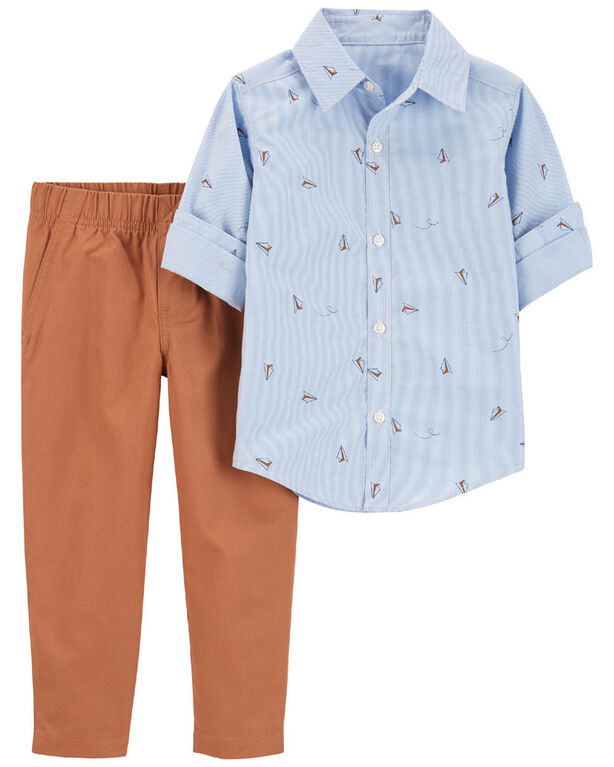 Carter's Two Piece Button Front Shirt And Pant Set Blue 2T | Babies R ...