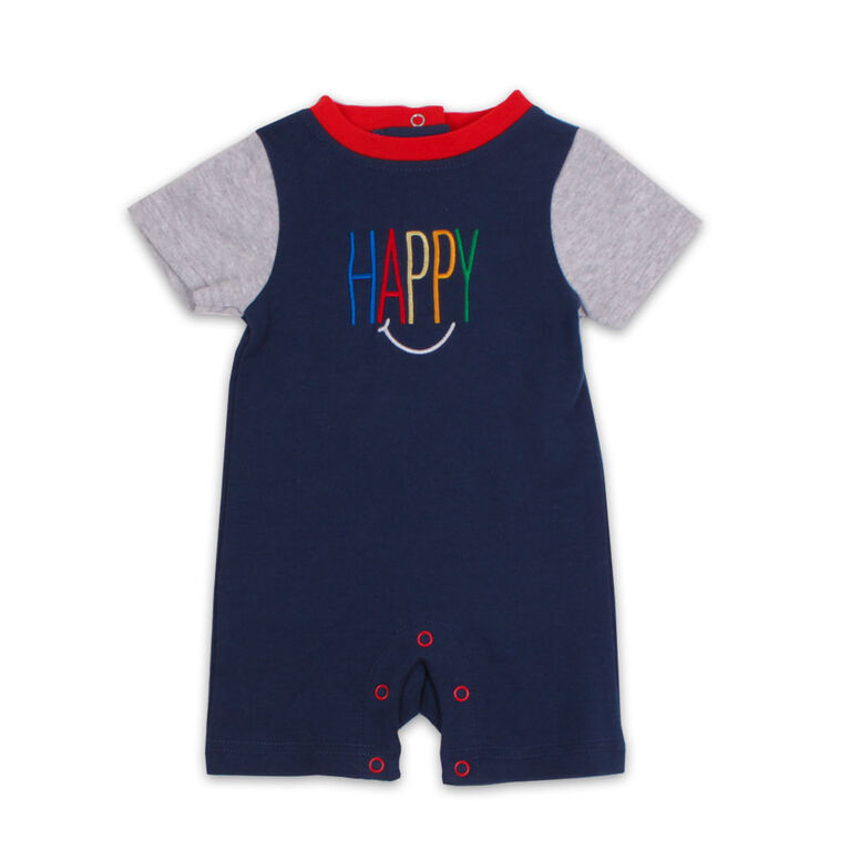 Snugabye Short Romper - Happy - Navy, 9-12 Months | Babies R Us Canada