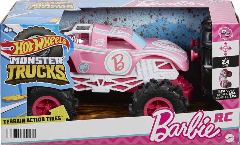 Hot Wheels RC Cars, Remote-Control Barbie Monster Truck in 1:24 Scale ...