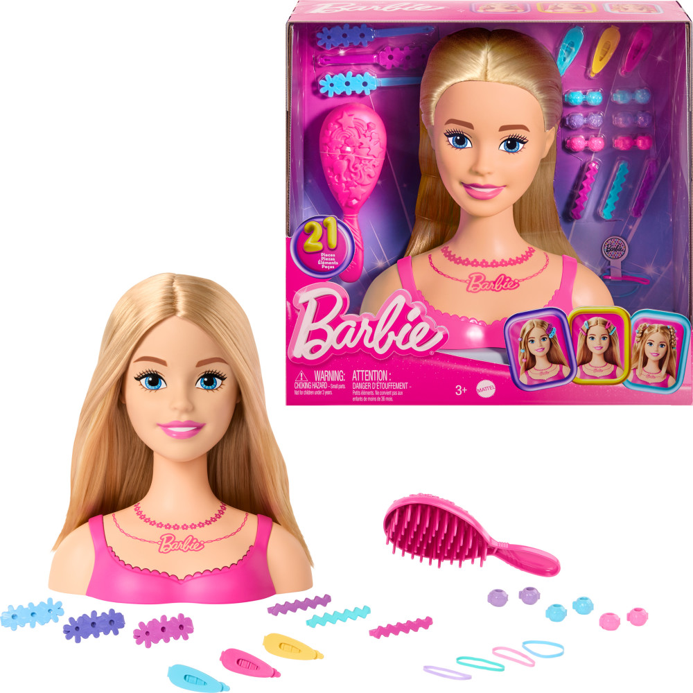 Barbie Doll Styling Head, Blond Hair with 20 Colorful Accessories ...