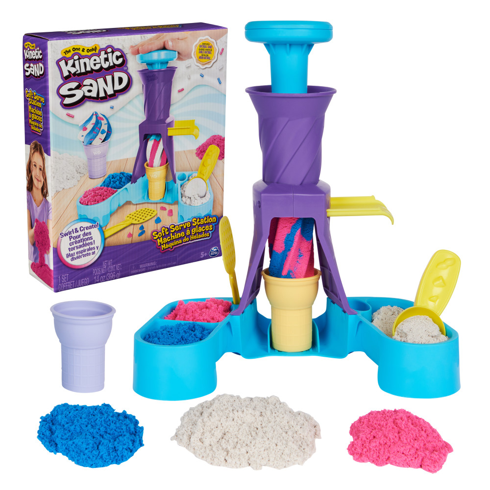 Kinetic Sand, Soft Serve Station with 14oz of Play Sand (Blue, Pink and ...