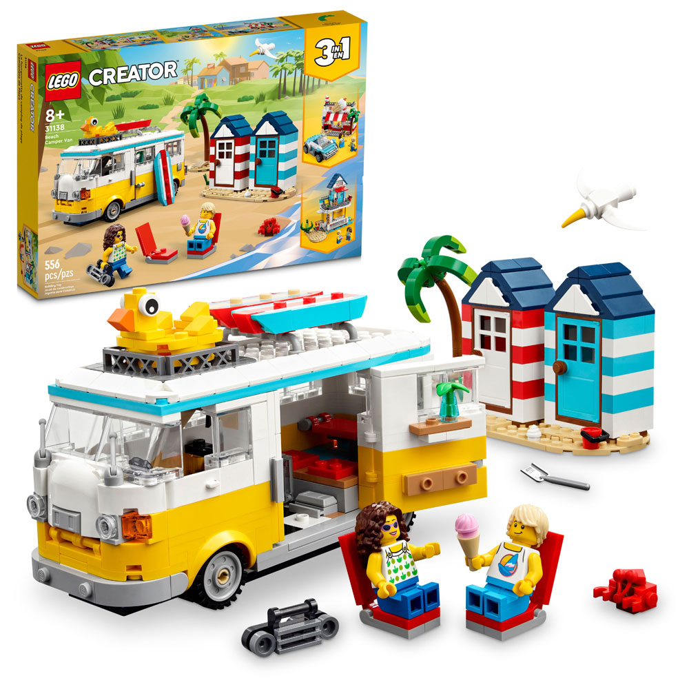 LEGO Creator Beach Camper Van 31138 Building Toy Set (556 Pieces ...