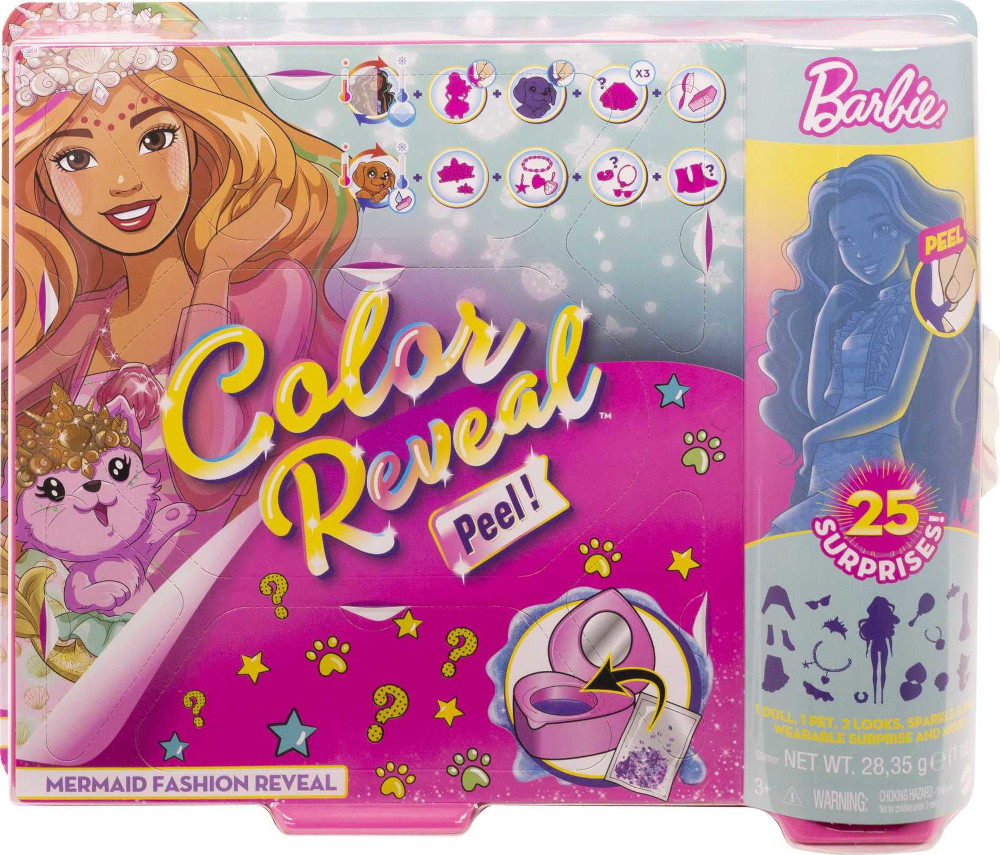 Barbie Color Reveal Peel Doll with 25 Surprises & Mermaid Fantasy ...