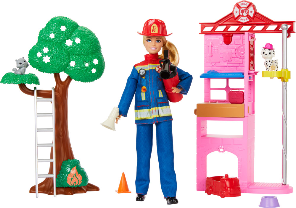 Barbie Firefighter Playset with Blonde Fashion Doll, Fire Station, 2 ...