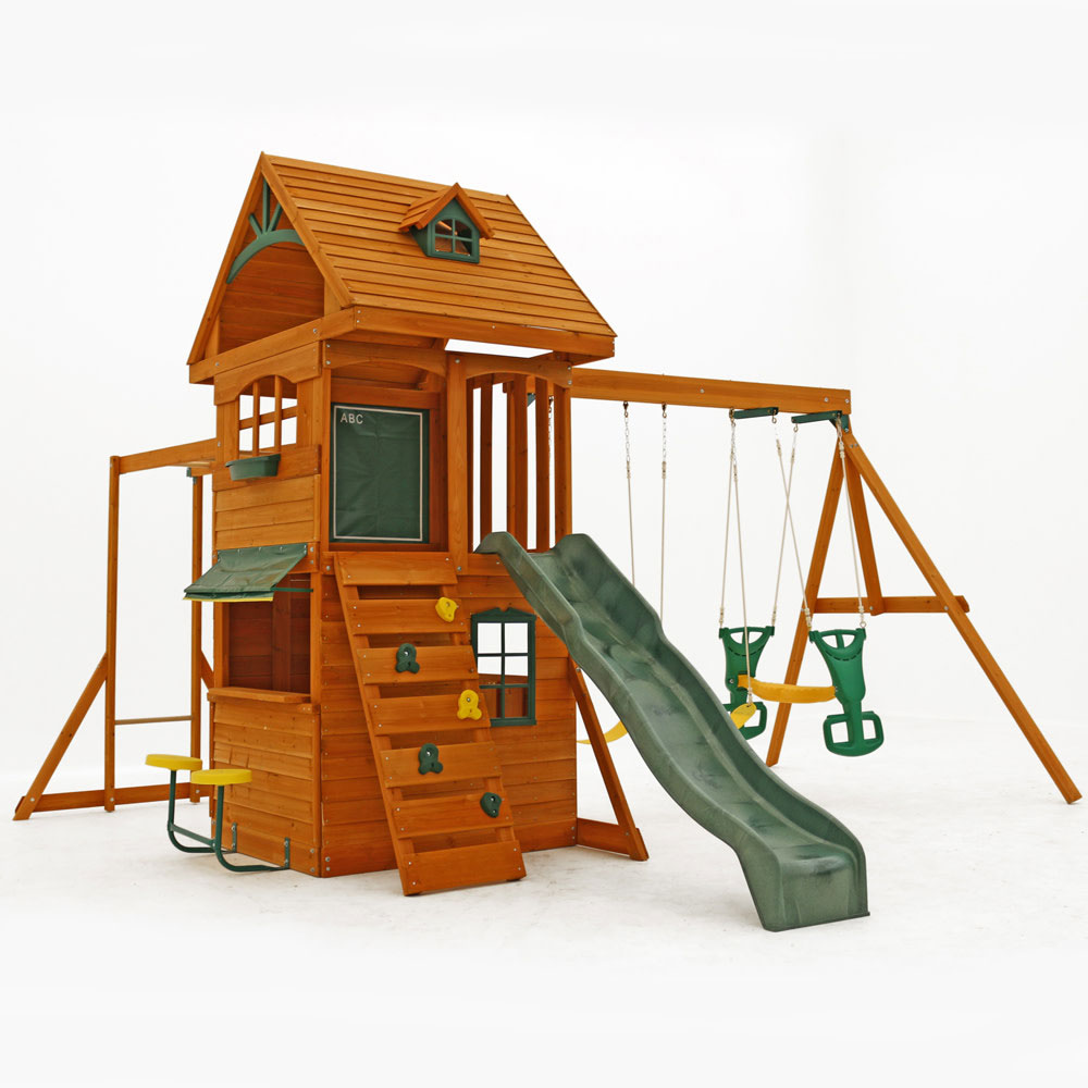 KidKraft Ridgeview Deluxe Clubhouse Wooden Swing Set - R Exclusive ...