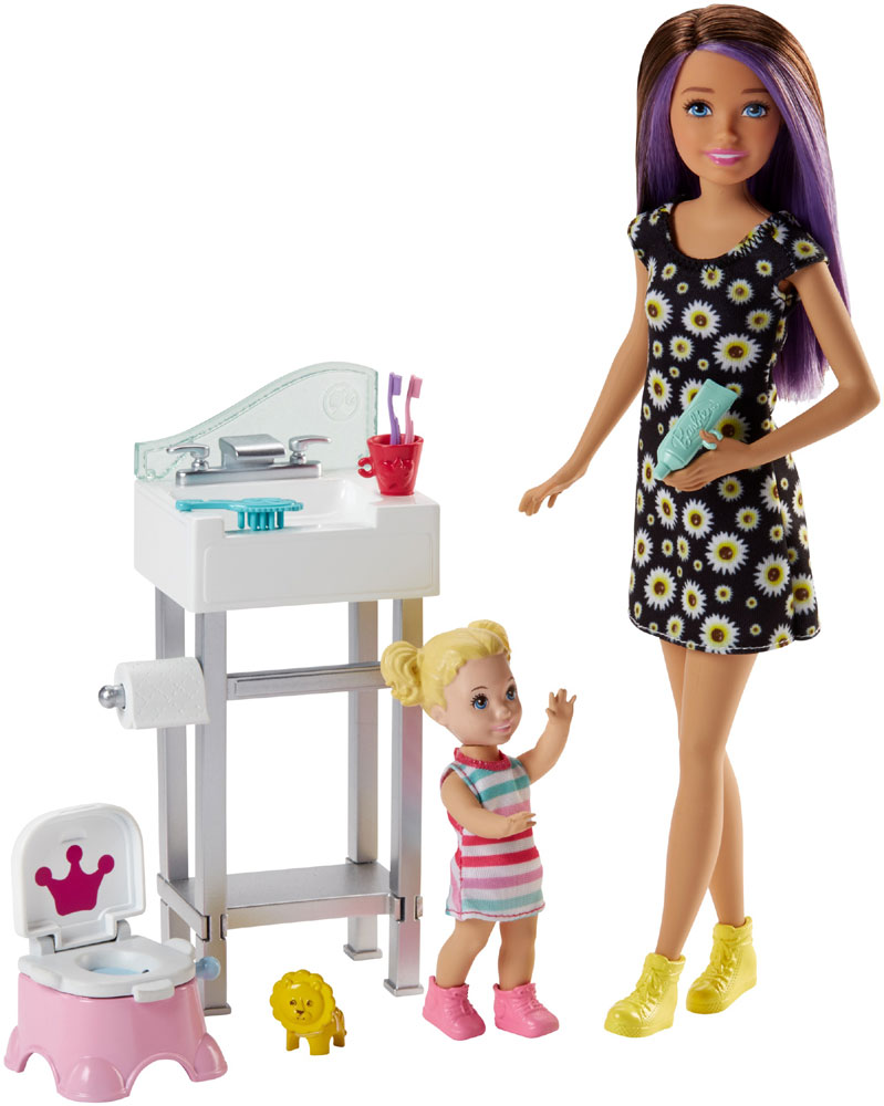 Barbie Babysitting Playset with Skipper Doll, Baby Doll, Sink, Flipping ...