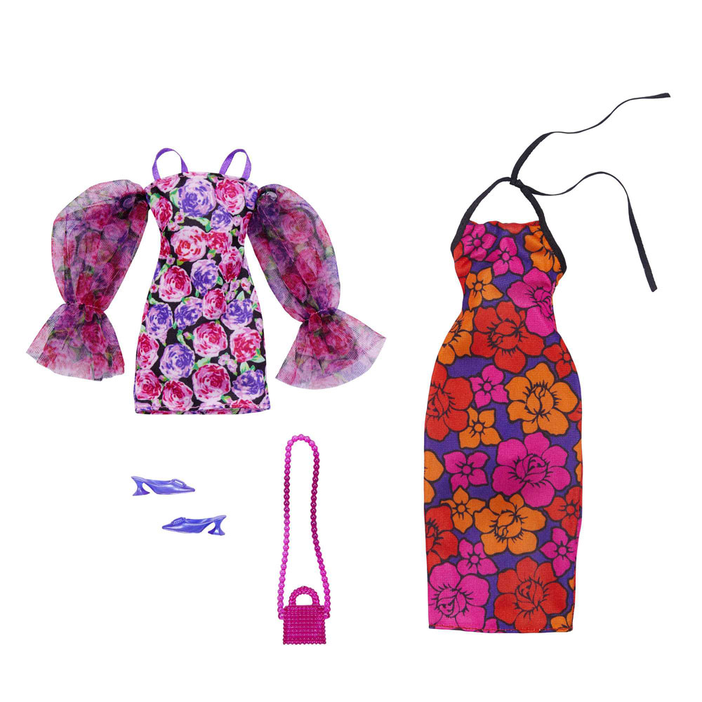 Barbie Clothes, Floral-Themed Fashion and Accessory 2-Pack for Barbie ...