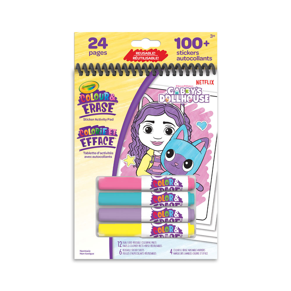 Crayola Colour & Erase Reusable Sticker Activity Pad, Gabby's Dollhouse ...