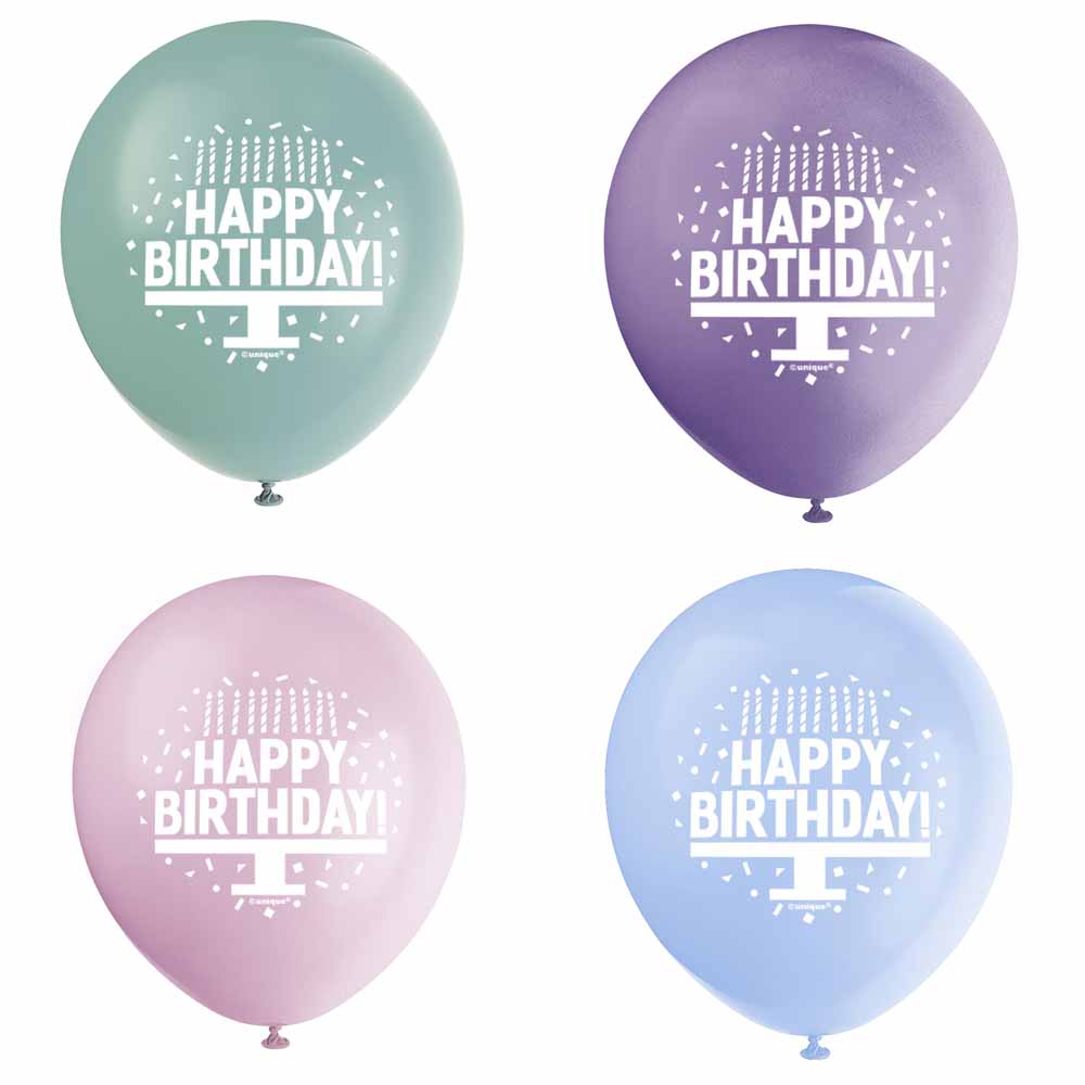 Pastel Bday Cake 12" Latex Balloons, 8 pieces - English Edition | Toys ...